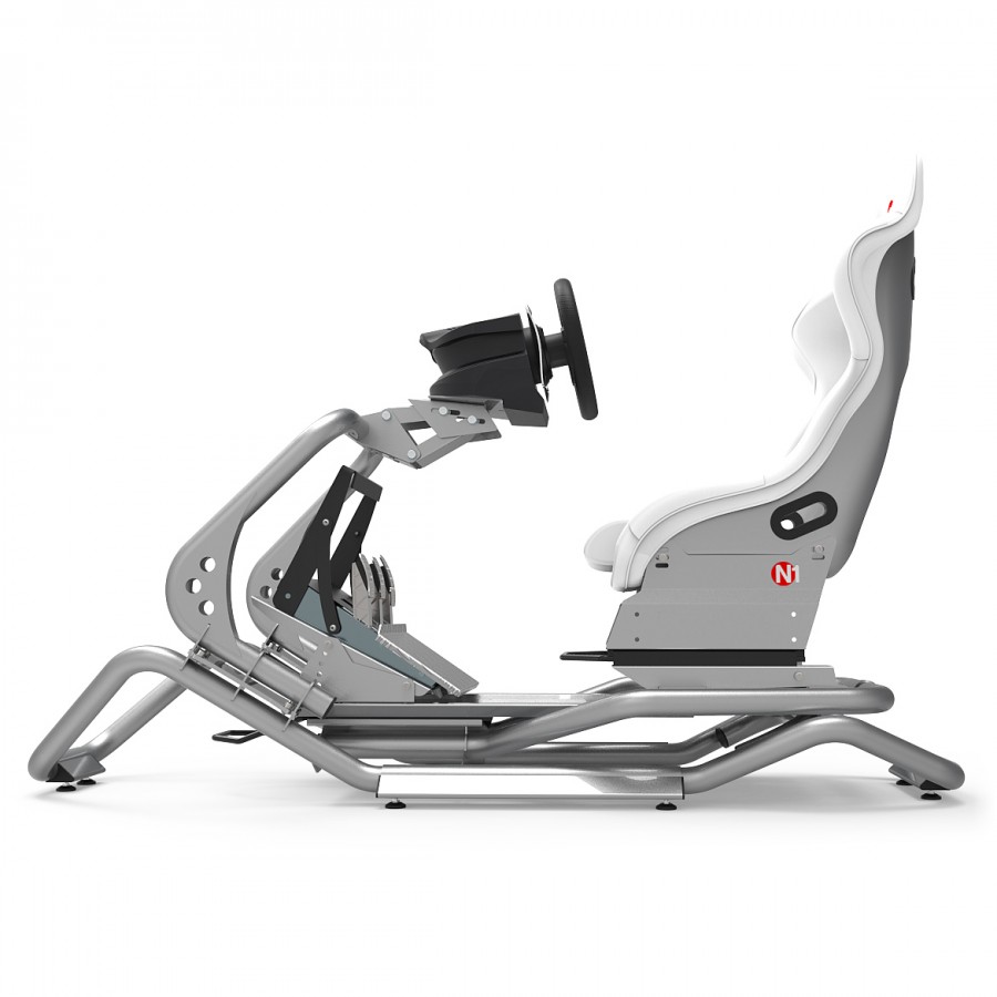 Rseat N1 White Seat / Silver Frame Racing Simulator Cockpit